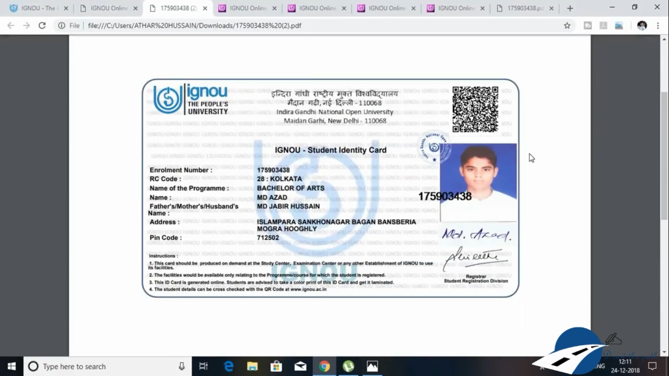 IGNOU Identity Card 2020 Download Check Status Duplicate ID Card
